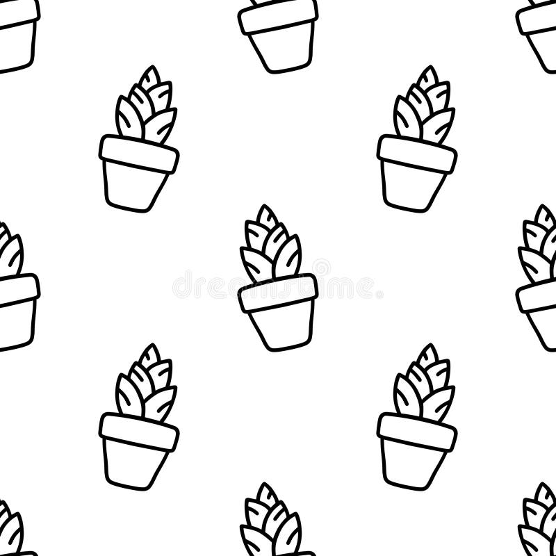 Seamless Patterns of Cactus Outline Cartoon Doodle, Vector. Stock ...