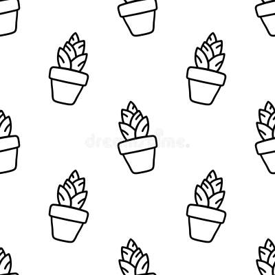 Seamless Patterns of Cactus Outline Cartoon Doodle, Vector. Stock ...