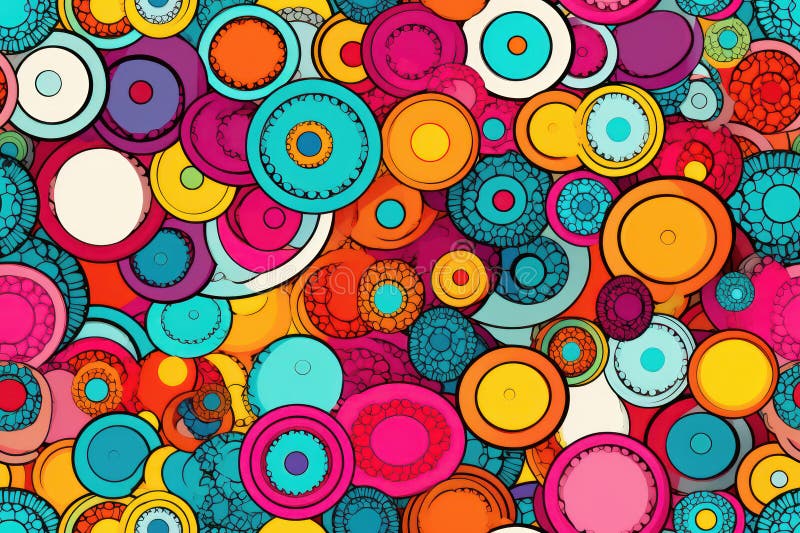 Doodle Seamless Circle Pattern. Crazy Color Palette Stock Illustration ...