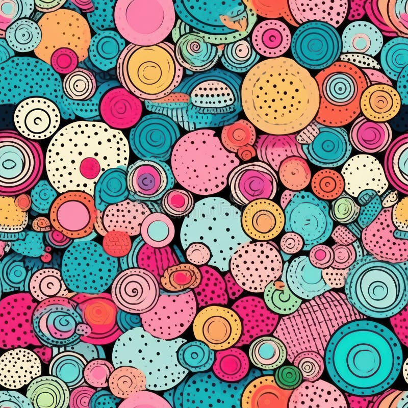 Doodle Seamless Circle Pattern. Crazy Color Palette Stock Illustration ...