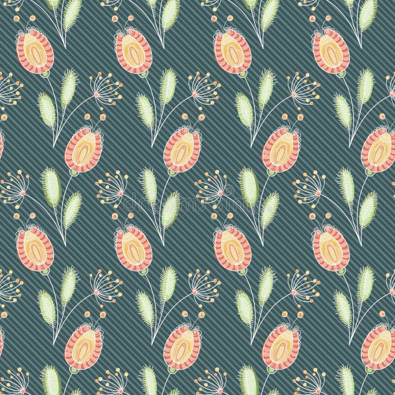 Seamless Doodle Floral Pattern. Stock Vector - Illustration of graphic ...