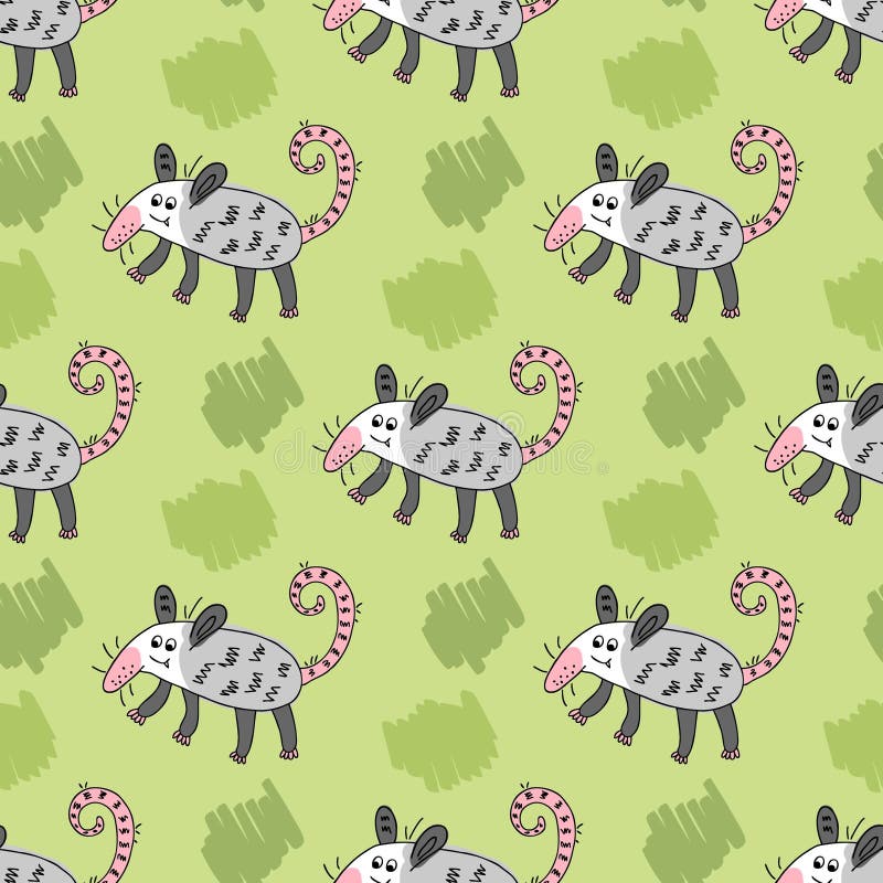 Doodle Seamless Pattern with American Opossums and Spots. Perfect Print ...