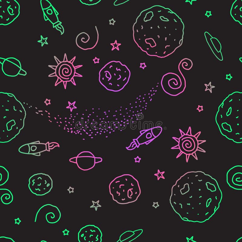 Doodle Seamless Pattern. Bright Color Space. Vector Illustration Stock ... Doodle Seamless Pattern. Bright Color Space. Vector Illustration Stock ...