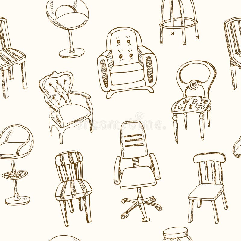 Doodle Seamless Pattern with Chairs Vector Stock Vector - Illustration ...