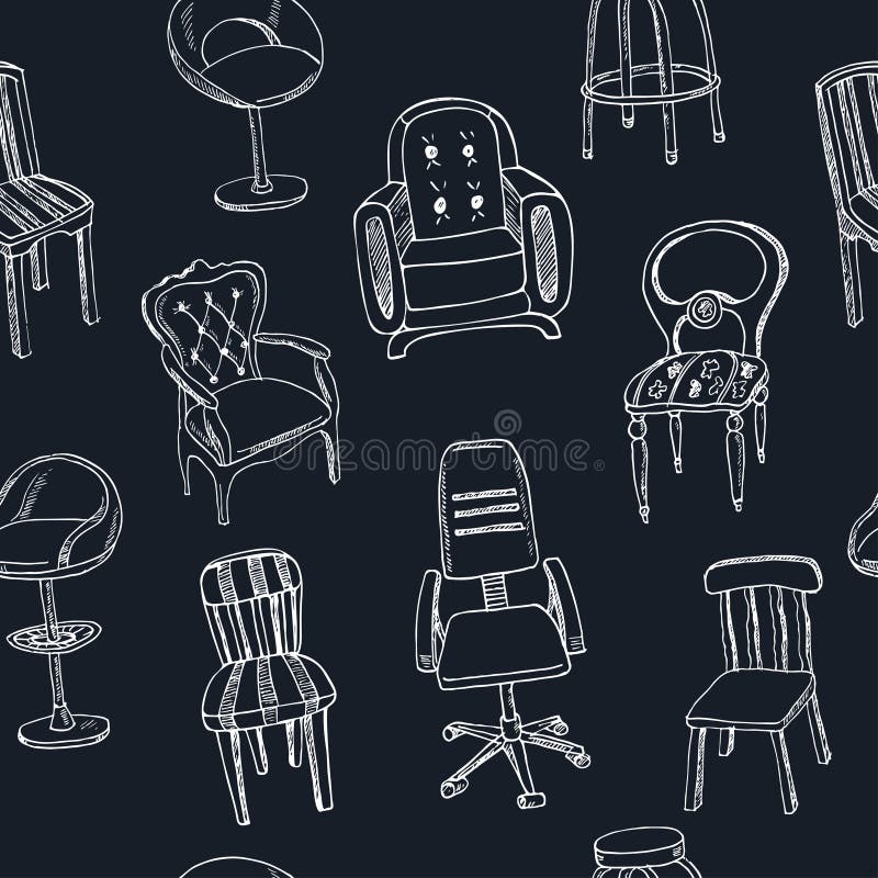 Doodle Seamless Pattern with Chairs Vector Stock Vector - Illustration ...