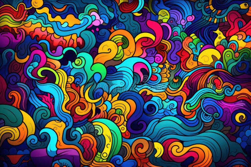 Doodle Pop Art Seamless Pattern. Crazy Color Palette. Psychedelic ...