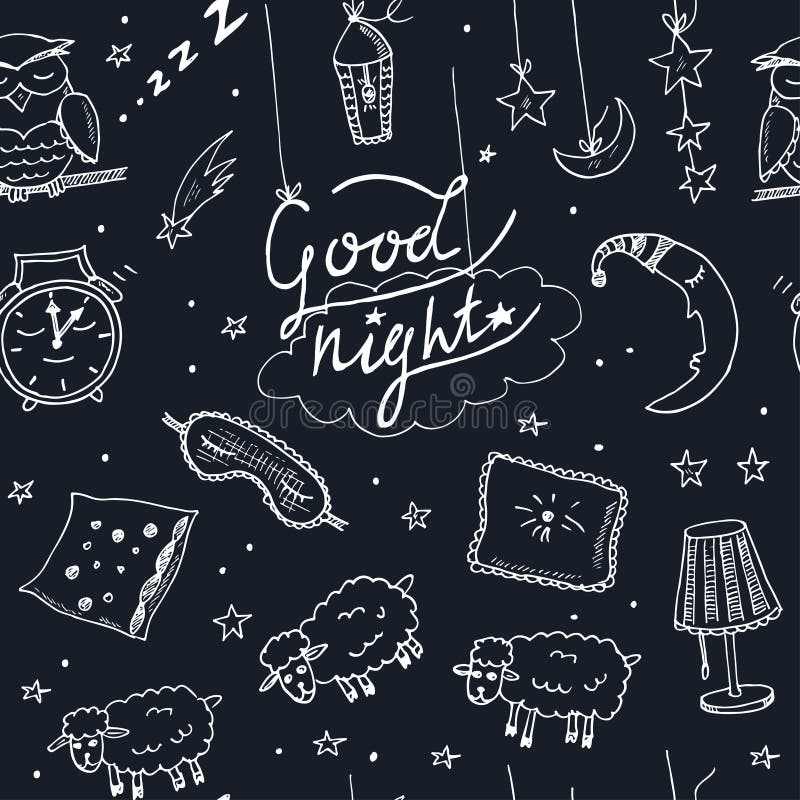 Doodle Set of Images about Good Night Stock Vector - Illustration of ...