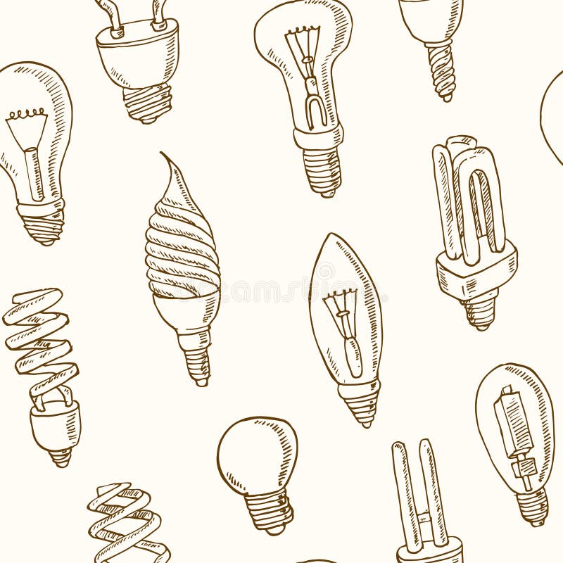 Doodle Seamless Pattern Light Bulbs Vector Stock Vector - Illustration ...