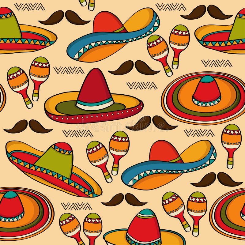 Doodle Seamless Pattern with Mexico Symbols Stock Vector - Illustration ...