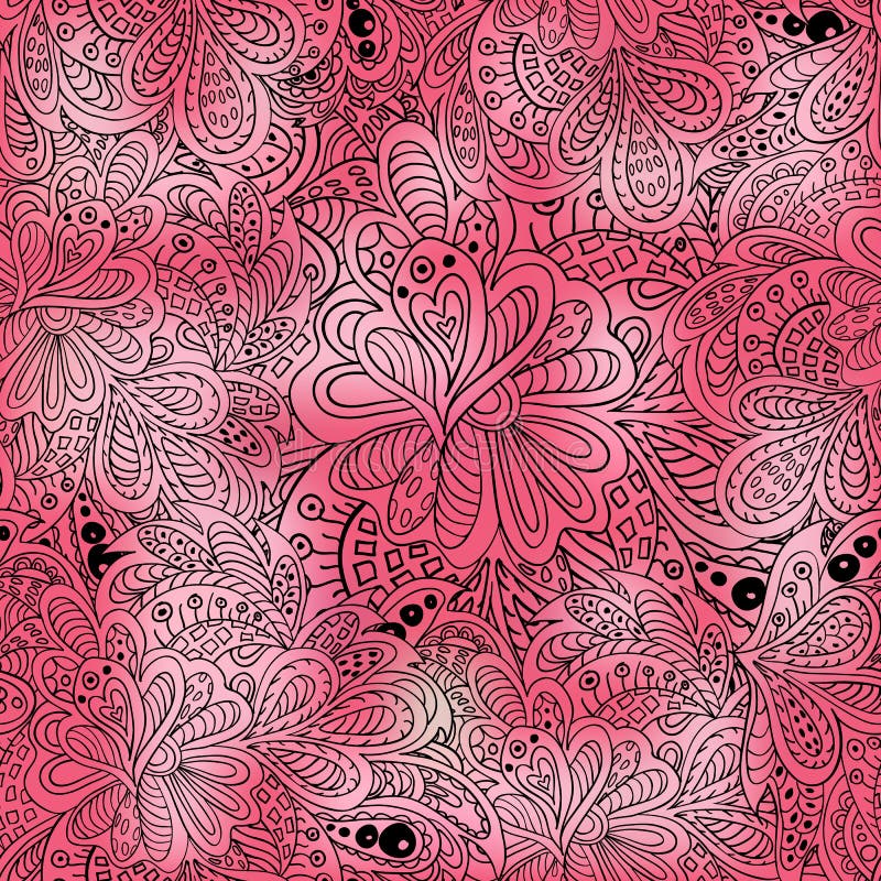 Doodle Seamless Pattern Pink Stock Vector - Illustration of modern ...