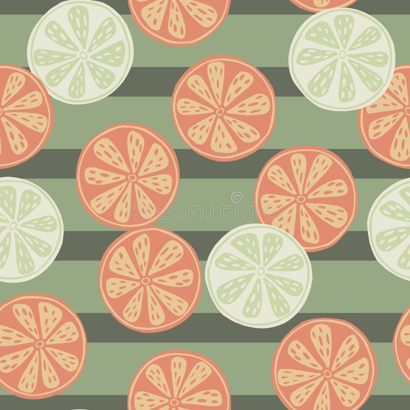 Doodle Seamless Pattern with Random Orange Slices Elements. Green ...