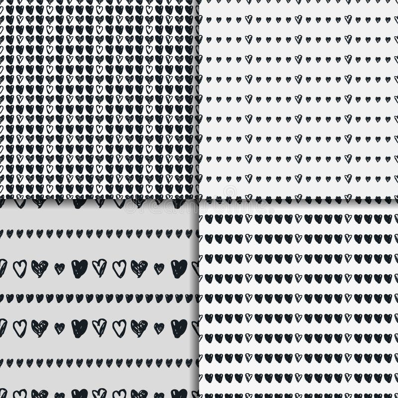 Doodle Seamless Pattern Set with Hearts Stock Vector - Illustration of ...