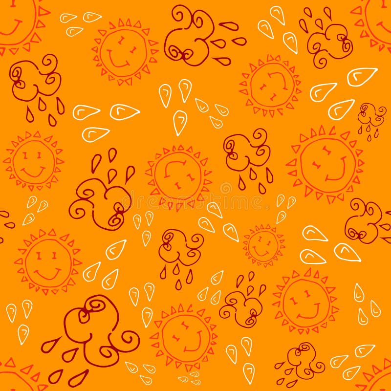 Doodle Seamless Pattern with Sun and Clouds Stock Vector - Illustration ...