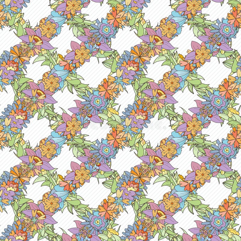 Doodle Seamless Pattern with Various Doodle Flowers, Leaves and ...