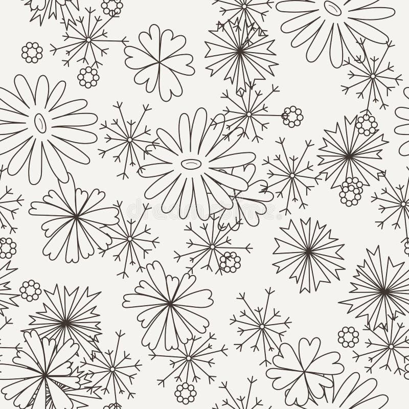 Doodle Seamless Pattern with Various Doodle Flowers, Leaves and ...