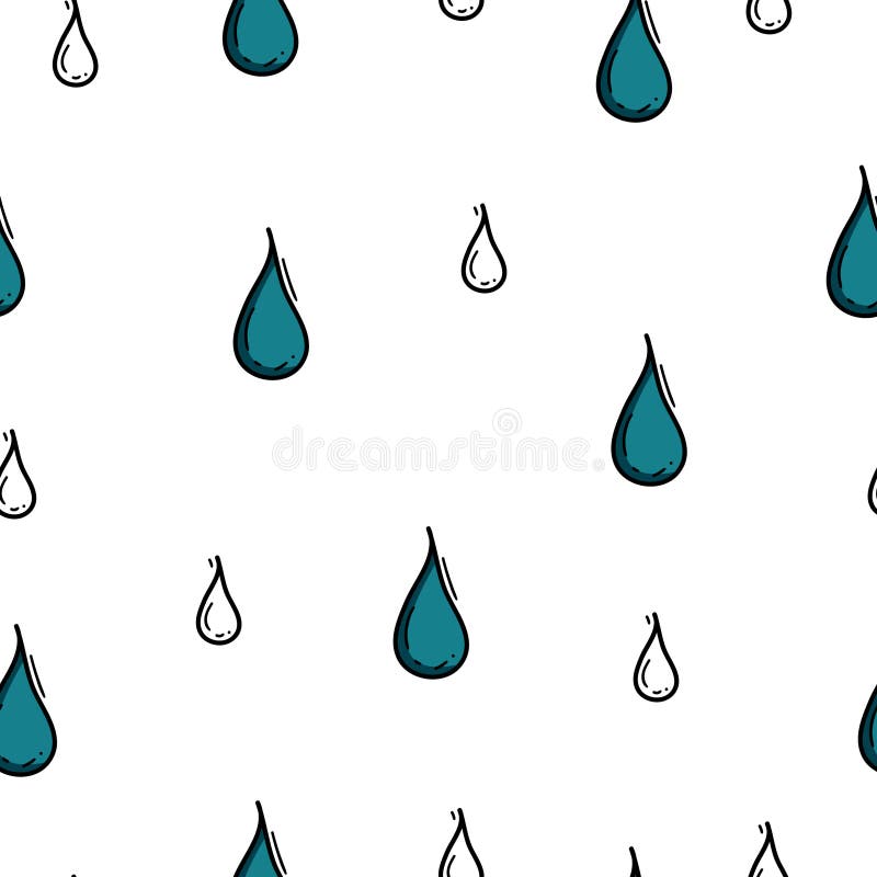Doodle Seamless Pattern with Water Rain Drops. Hand Drawn Colored ...