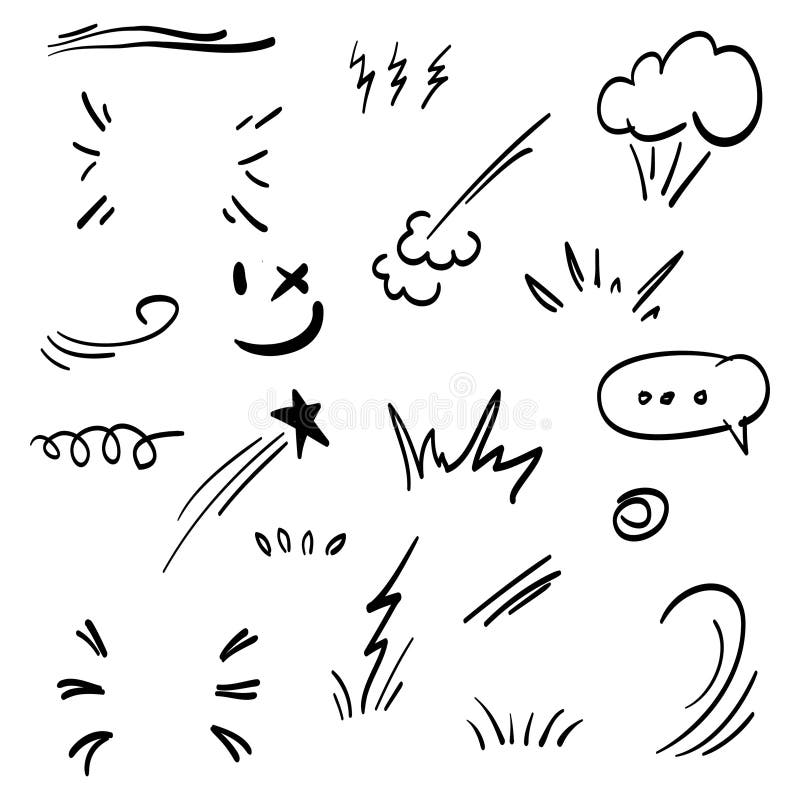 Doodle Set Cartoon Expressions Effects. Hand Drawn Emoticon Effects ...