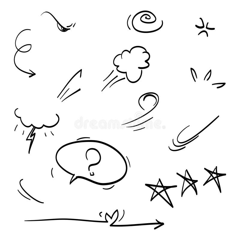 Doodle Set Cartoon Expressions Effects. Hand Drawn Emoticon Effects ...