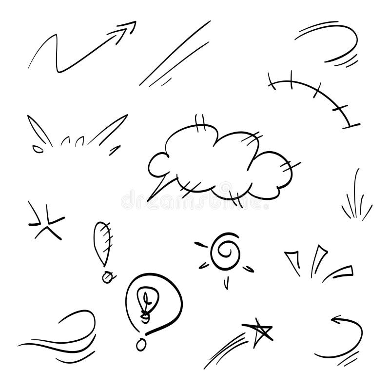 Doodle Set Cartoon Expressions Effects. Hand Drawn Emoticon Effects ...