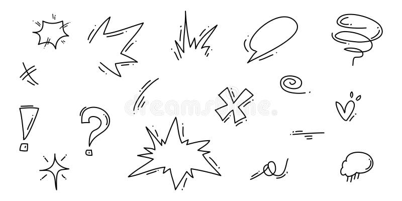 Doodle Set Cartoon Expressions Effects. Hand Drawn Emoticon Effects ...