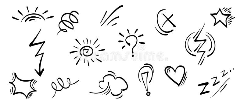 Doodle Set Cartoon Expressions Effects. Hand Drawn Emoticon Effects ...