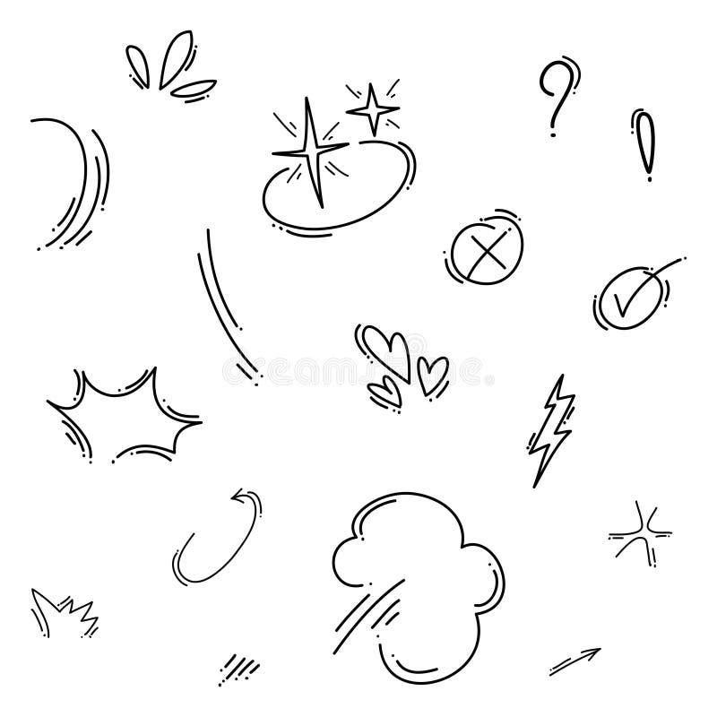 Doodle Set Cartoon Expressions Effects. Hand Drawn Emoticon Effects ...