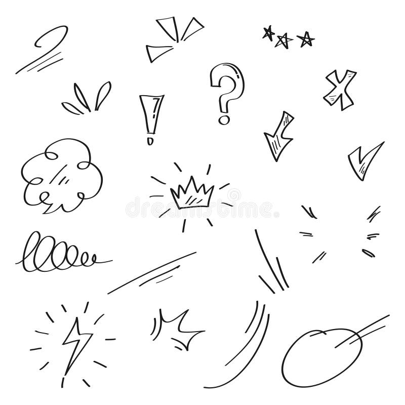 Doodle Set Cartoon Expressions Effects. Hand Drawn Emoticon Effects ...