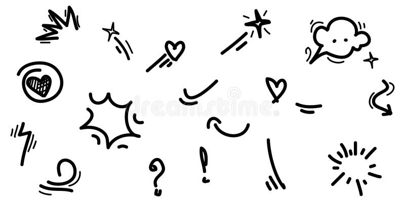 Doodle Set Cartoon Expressions Effects. Hand Drawn Emoticon Effects ...