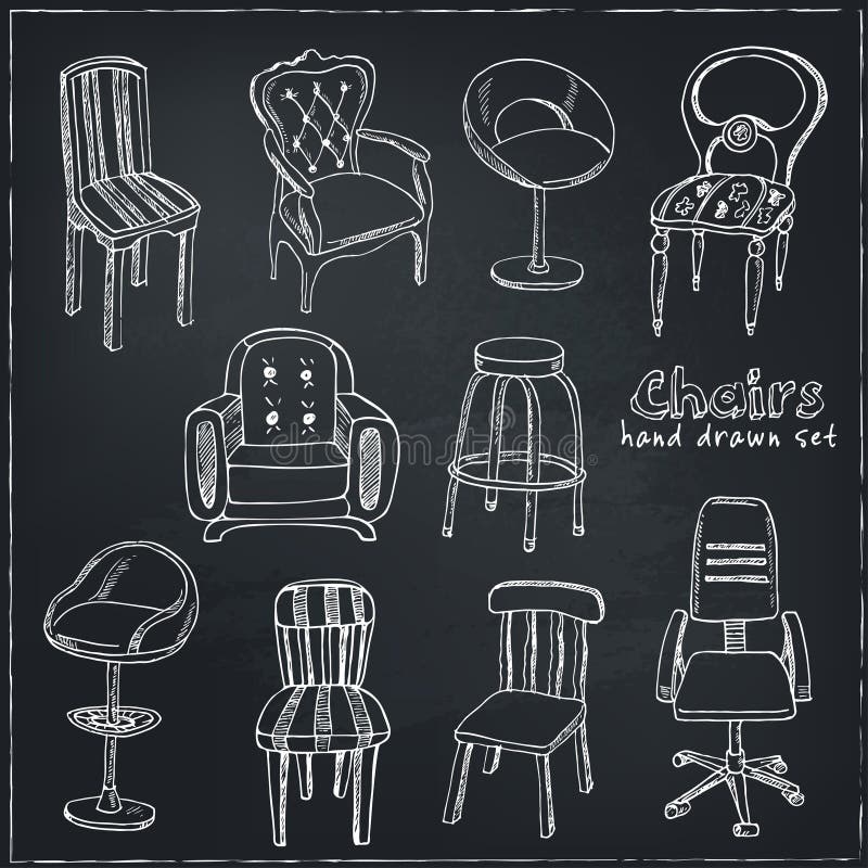 Doodle Set of Chairs Vector Stock Vector - Illustration of furniture ...