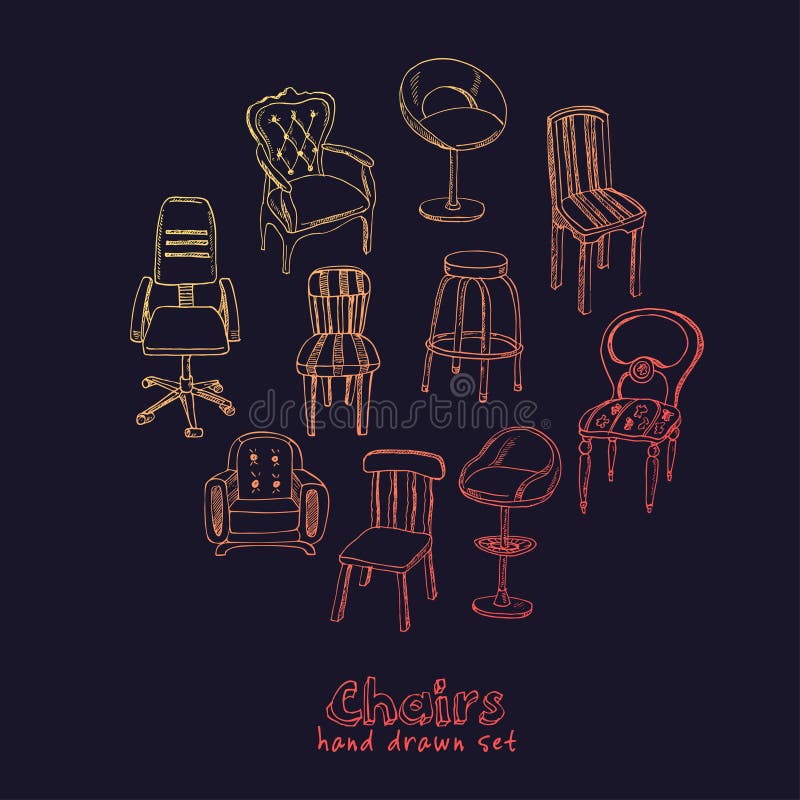 Doodle Set of Chairs Vector Stock Vector - Illustration of chair ...
