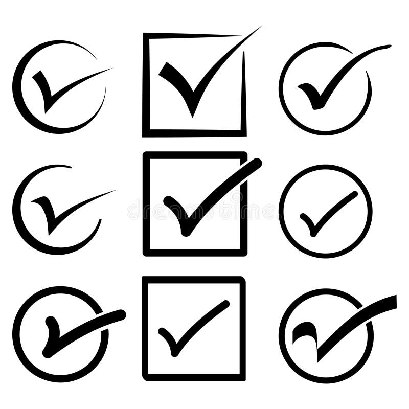 Doodle Set of Check Mark Icon Vector Symbol Stock Vector - Illustration ...