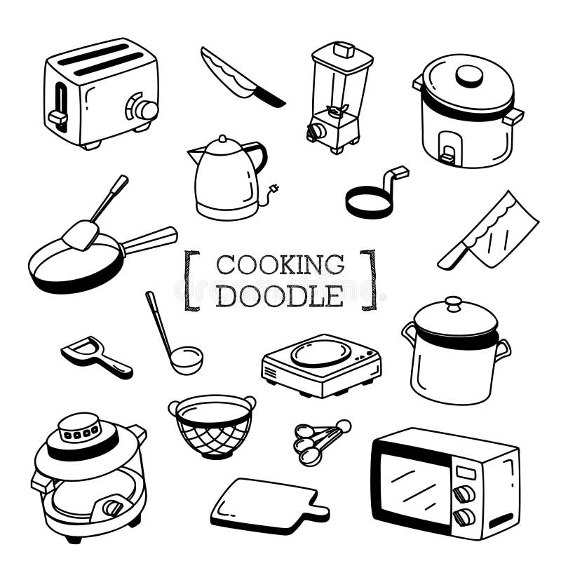 Doodle Set of Cooking Items. Stock Vector - Illustration of cutlery ...