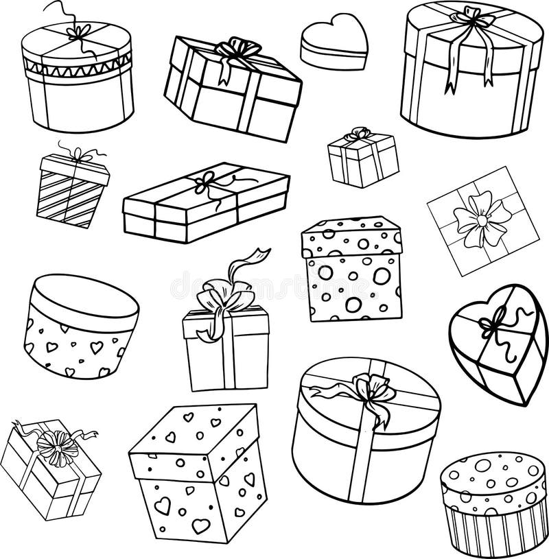 Doodle Set of Cute Gift Boxes for Holidays and Celebrations Stock ...