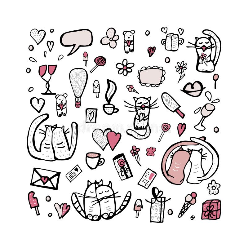 Doodle Set with Cute Love Symbols. Vector Illustration. Stock Vector ...