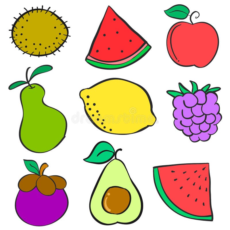 Doodle Set of Fruit Various Stock Vector - Illustration of colorful ...