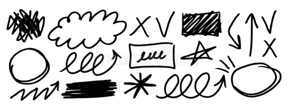 Doodle Set Hand Drawn Black Marker Messy Lines. Grunge Thin Lines ...