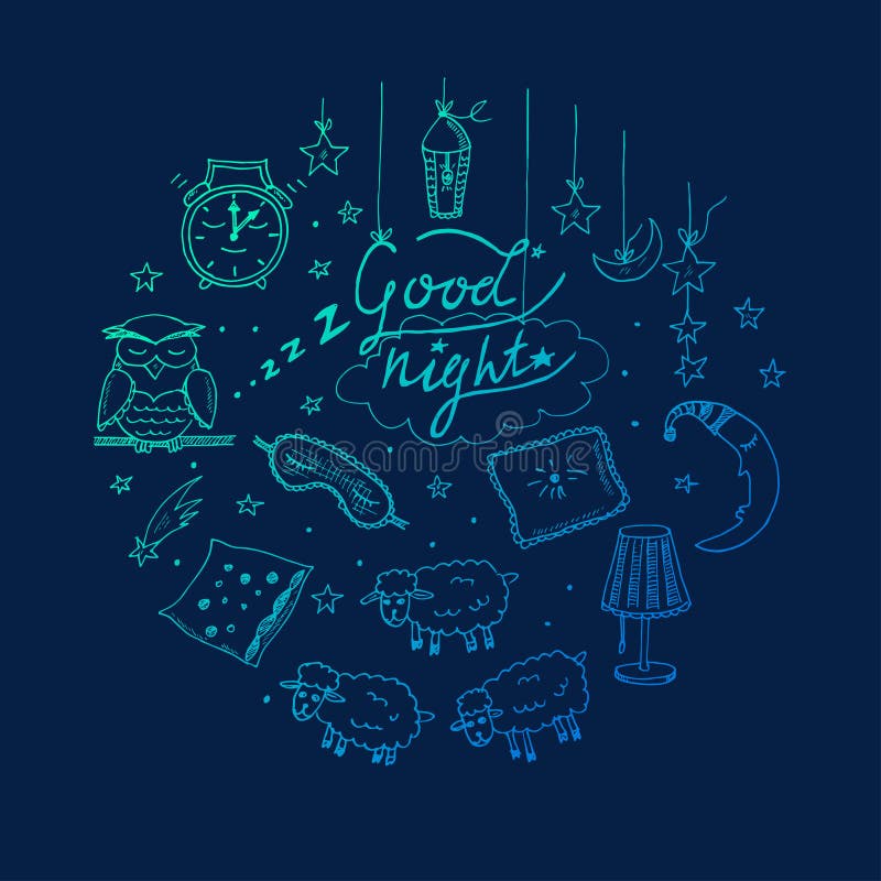 Doodle Set of Images about Good Night Stock Vector - Illustration of ...