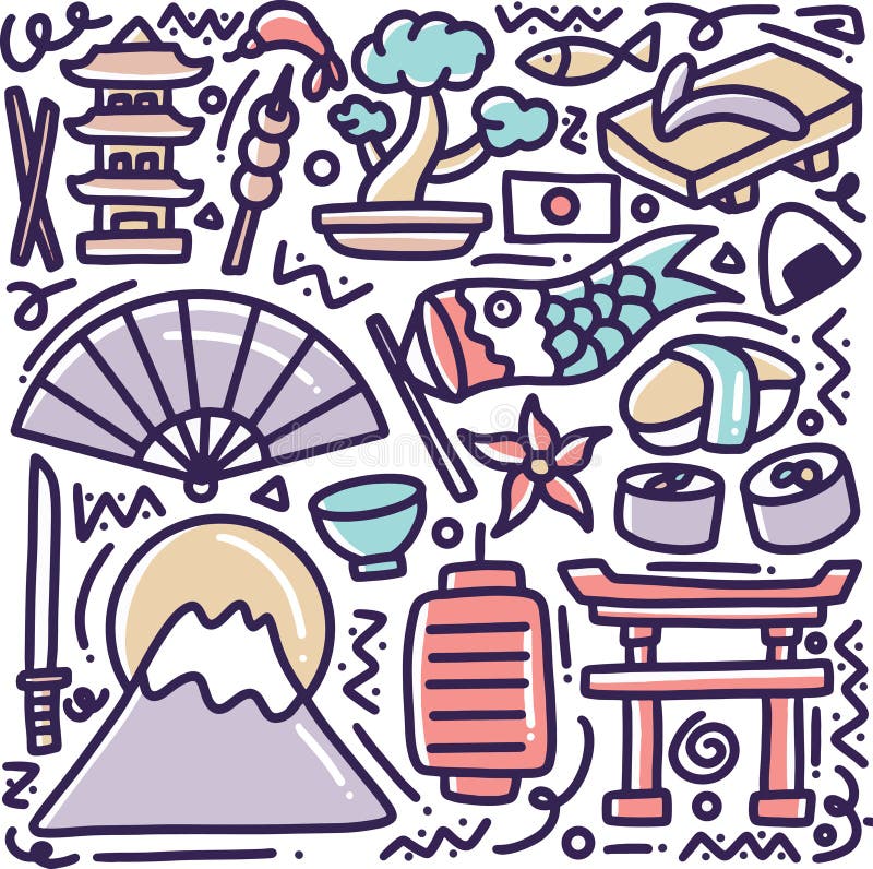 Doodle set of Japan. stock vector. Illustration of traditional - 56894152