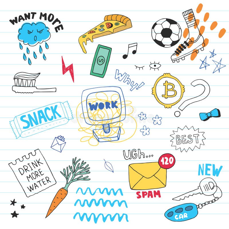 Doodle Set. Hand Drawn Illustration in Vector. Stock Vector ...