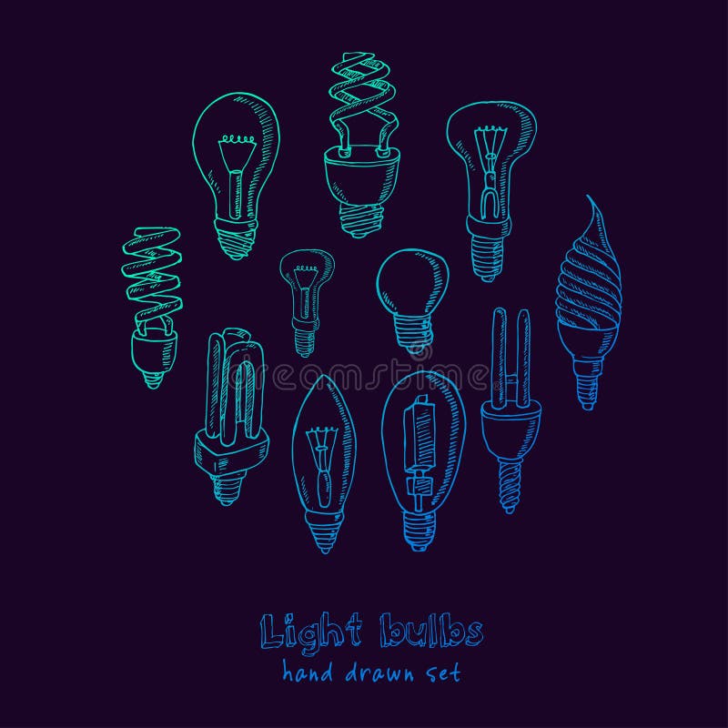 Doodle Set of Light Bulbs Vector Stock Vector - Illustration of ...