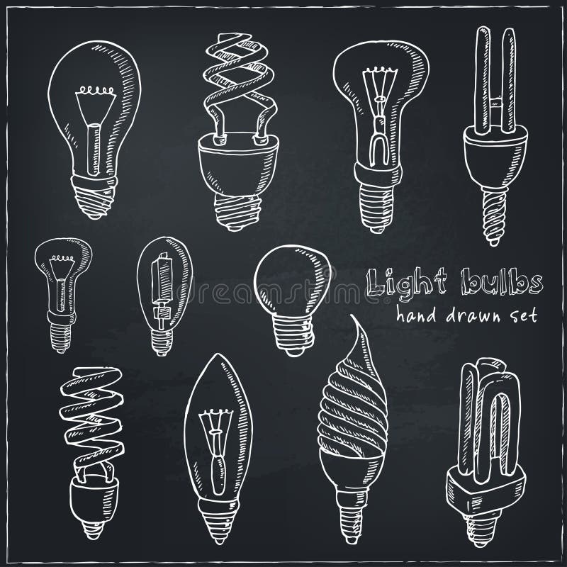 Doodle Set of Light Bulbs Vector Stock Vector - Illustration of ...