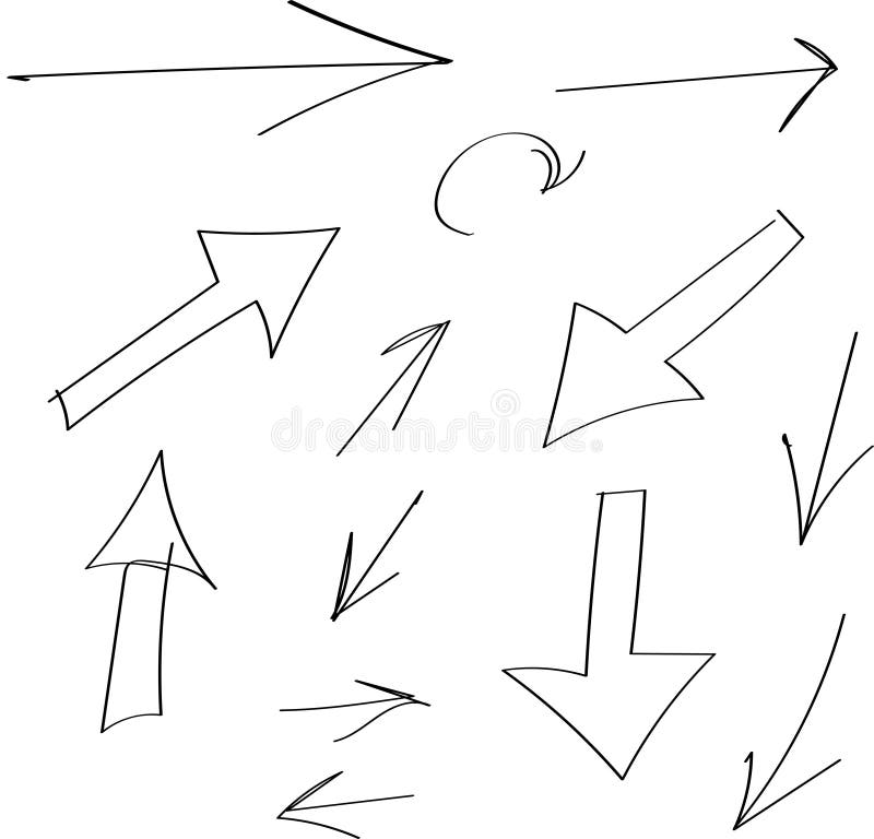 Doodle Set of Pencil Drawing Objects. Hand Drawn Abstract Grunge Arrows ...