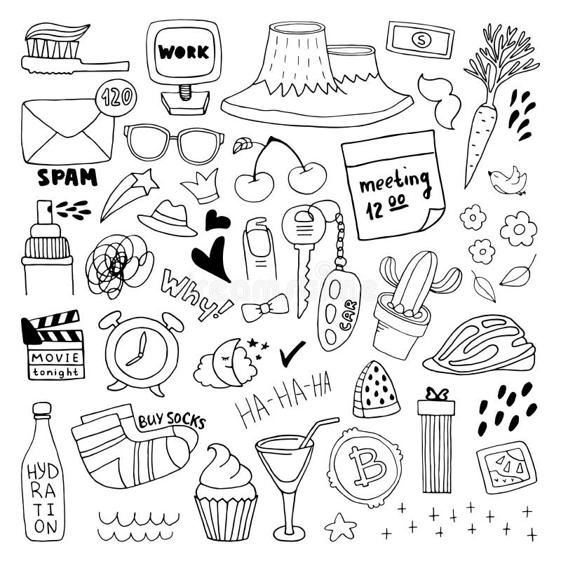 Doodle Set for daily Routine. Hand Drawn Illustration in Vector Stock ...