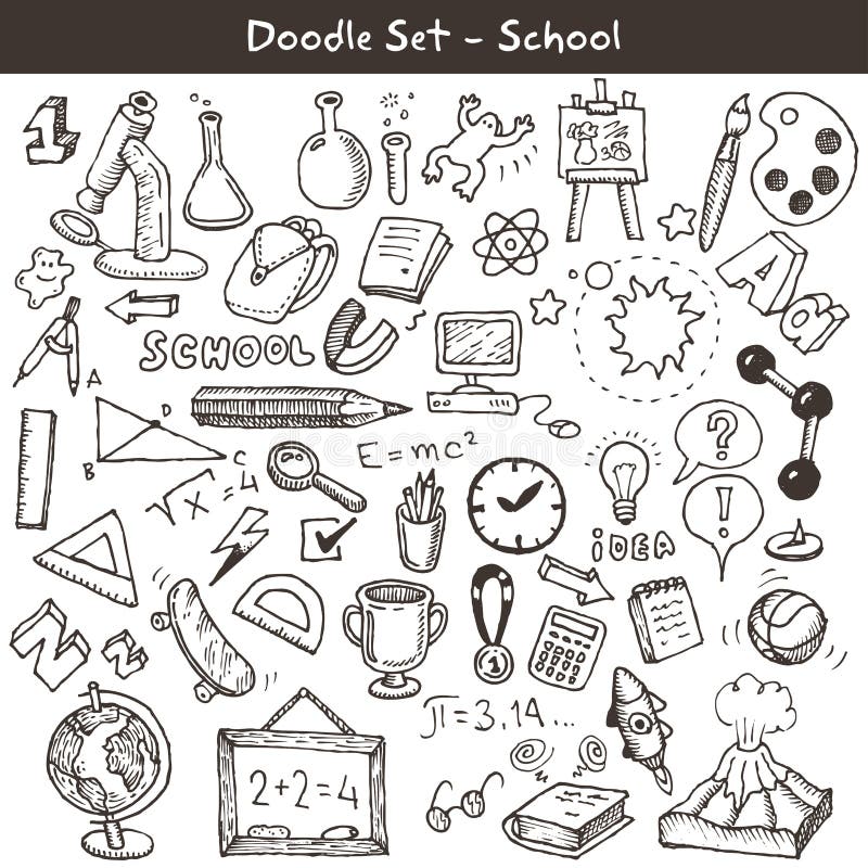 Doodle set - school stock vector. Illustration of learning - 34423508