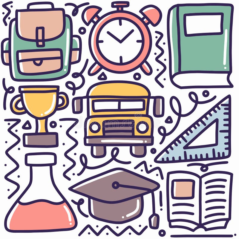 Doodle Set of School Tools Hand Drawing Stock Vector - Illustration of ...