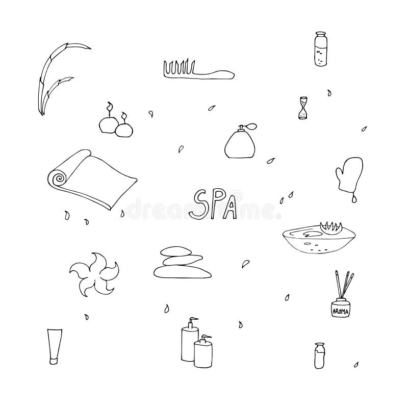 Doodle Set of SPA. Images for Spa and Relaxation in Black and White ...