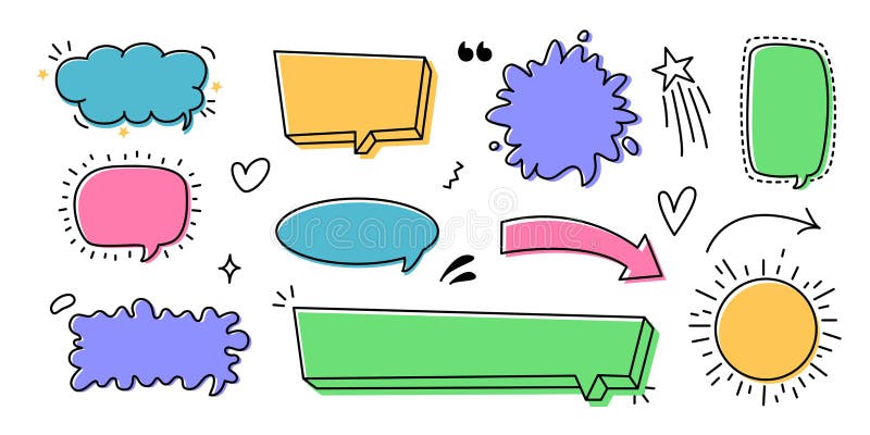 Doodle Set of Speech Bubbles, Frames, Design Elements. Place for Text ...