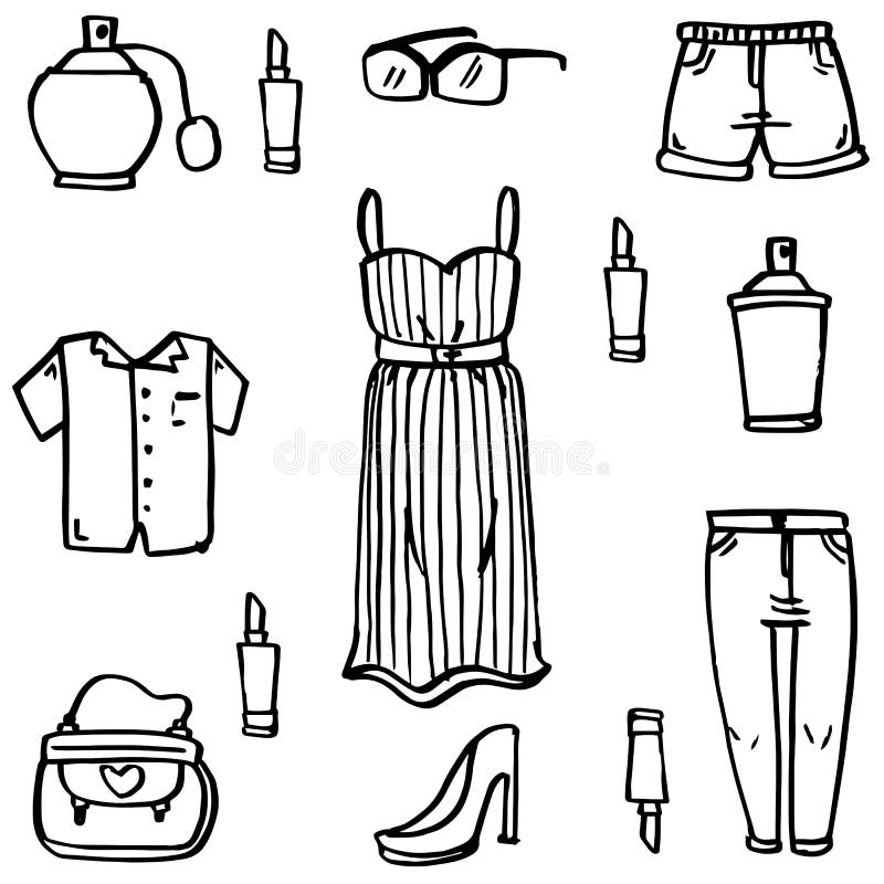 Doodle Set of Women Clothes Stock Vector - Illustration of icon ...