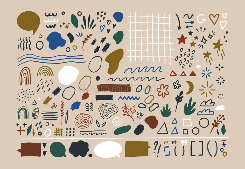 Doodle Shapes Big Set Hand Drawn. Vector Flat Illustrations. Big Set of ...
