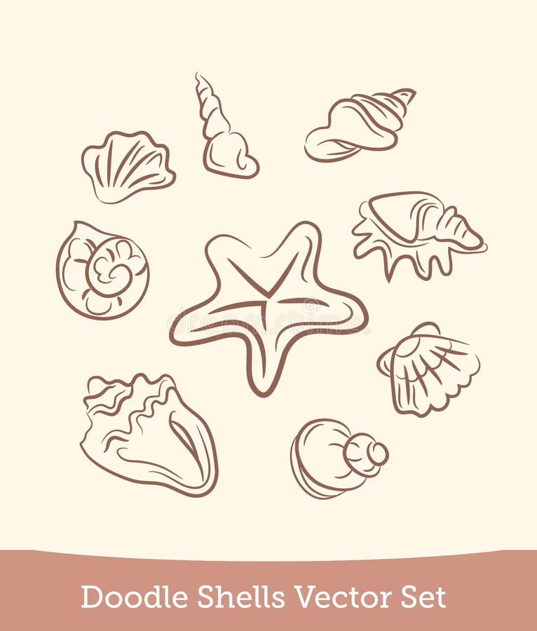 Doodle Shell Set Isolated on White Background. Vector Stock Vector ...
